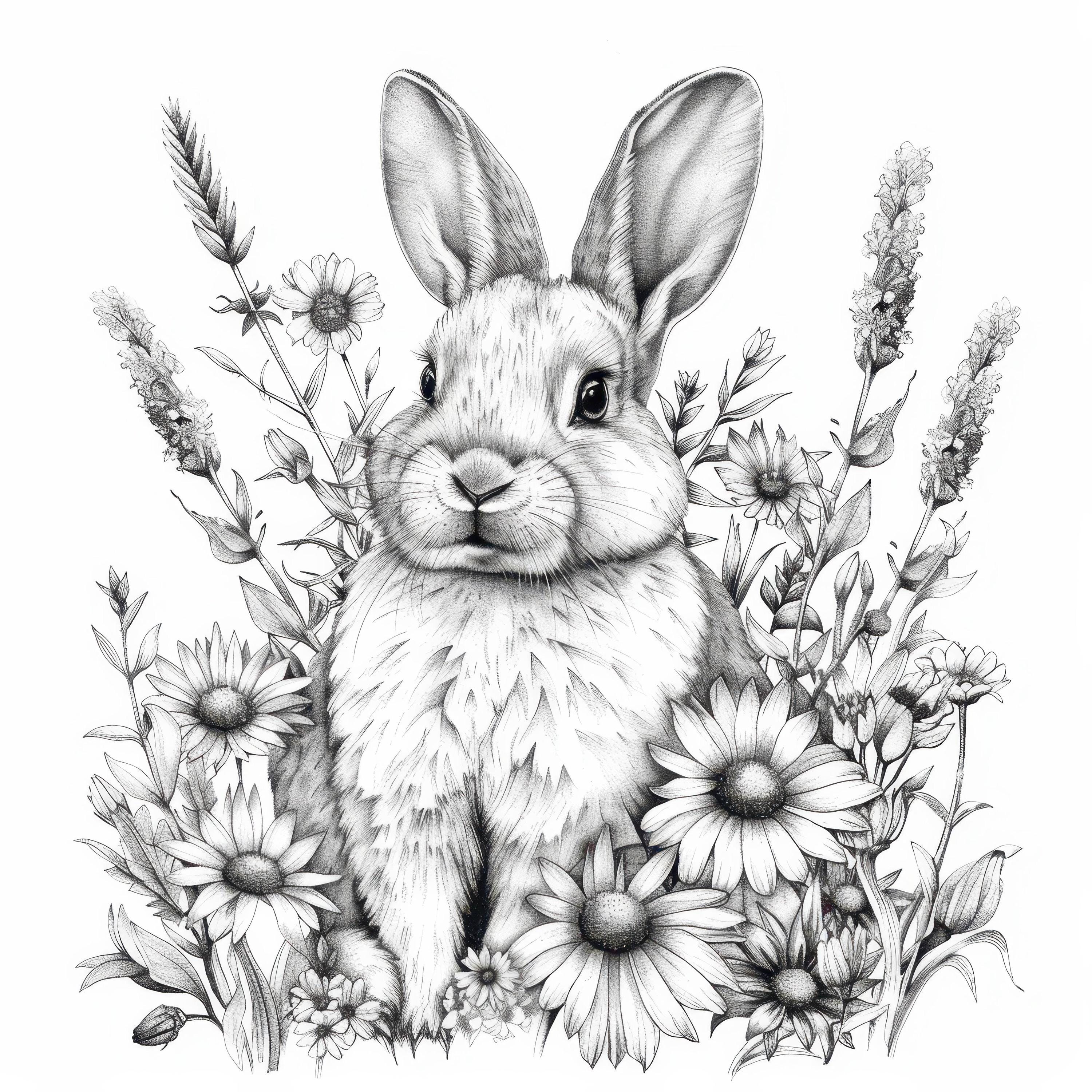 15 Bunny Black Ink Clipart Bundle, Line Art Clipart Illustrations ...