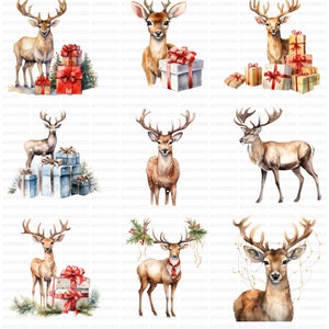 Watercolor Reindeer Clipart Bundle, Painted Reindeer Clipart Set ...