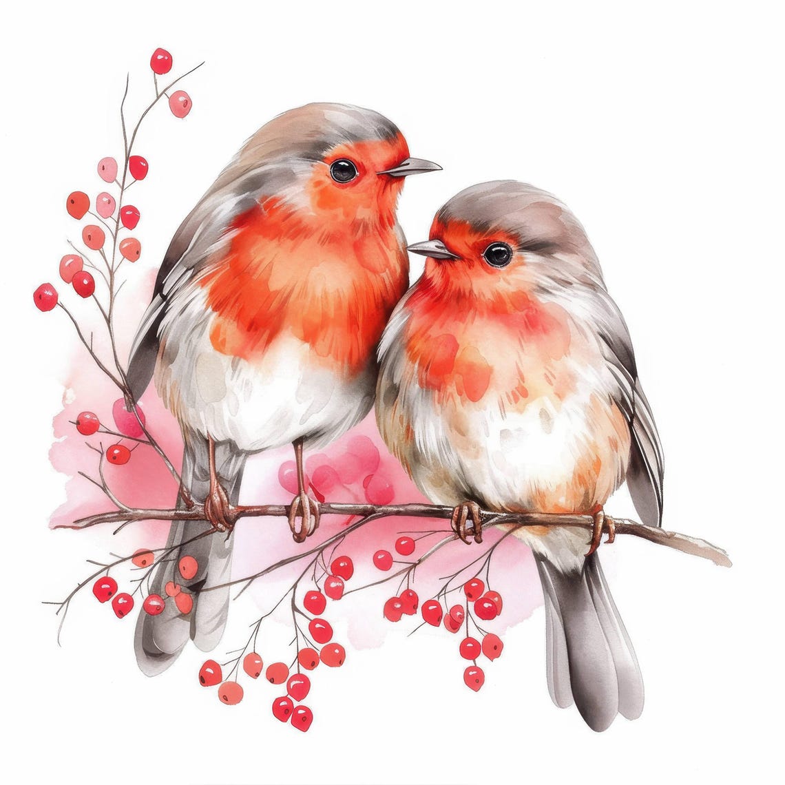 16 Christmas Robin Couple Clipart Bundle, Xmas Robin Bird Images ...
