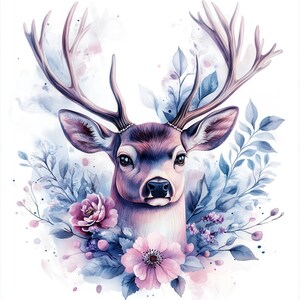 Floral Stag Clip Art 25 High Res Watercolor JPG Junk Journaling ...