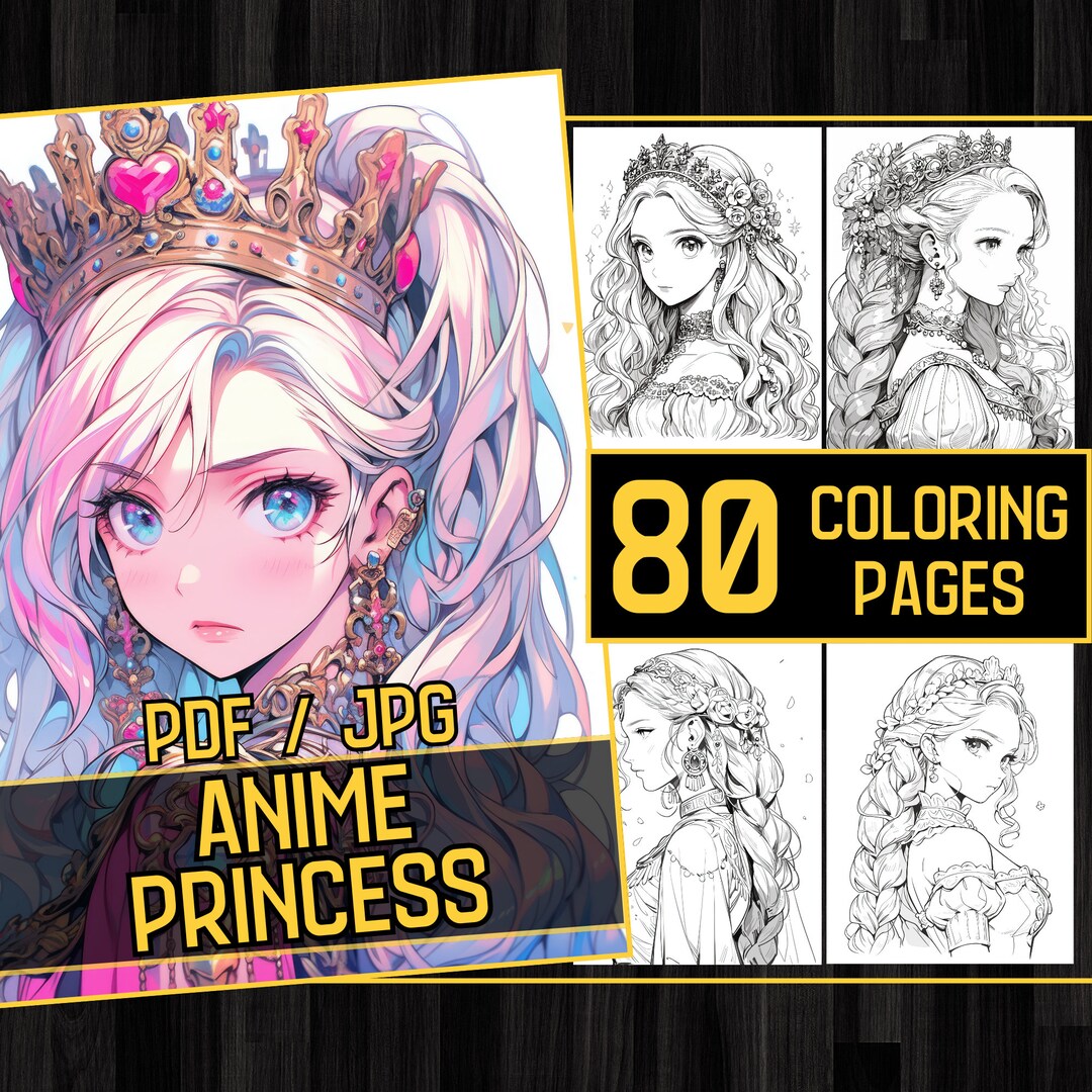 Anime Princess Girls Adult Coloring Book 80 Coloring Pages Book ...
