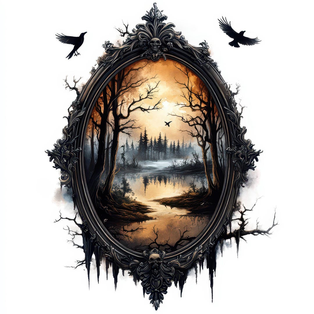 15 Haunted Mirrors Clipart Illustration Bundle, Printable Watercolor ...