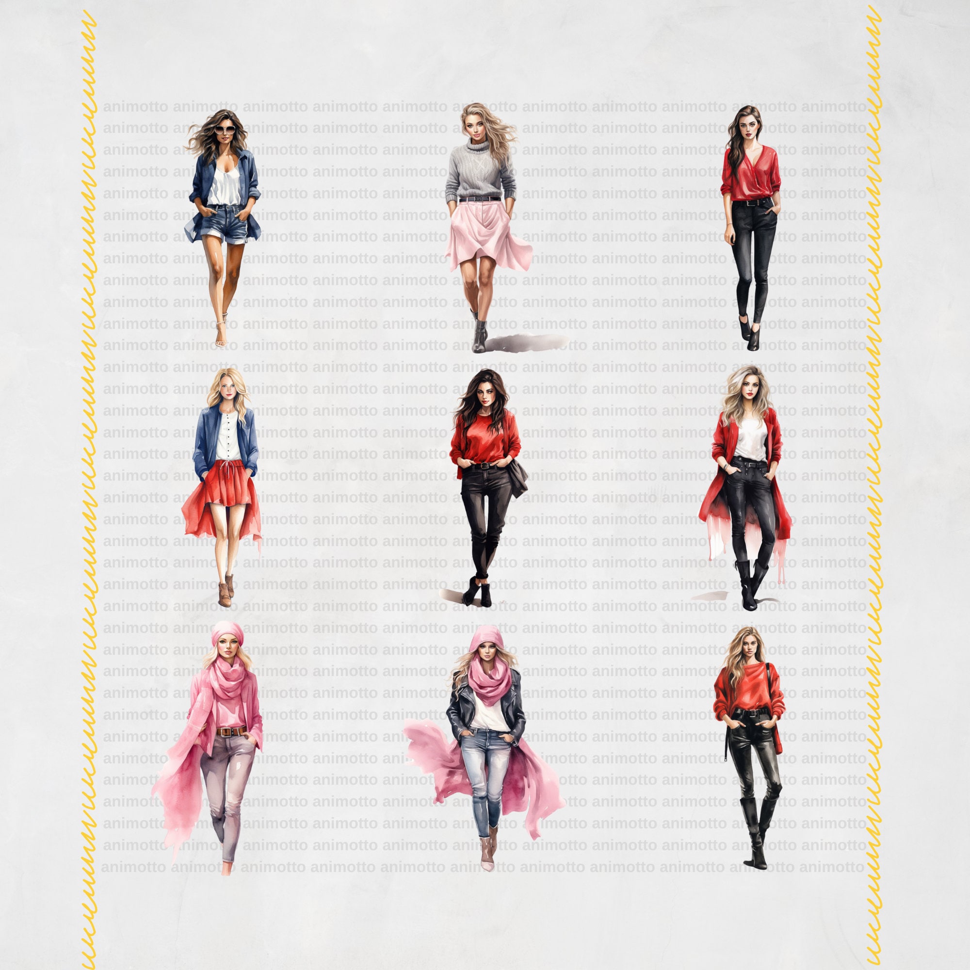 Watercolor Fashion Girls Clipart Bundle, Modern Fashion Clipart Set ...
