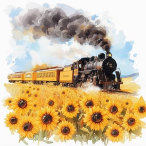 15 Sunflower Train Clipart Bundle, Spring Train Images Illustration ...