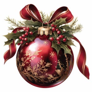 20 Red Christmas Baubles Clipart Bundle, Printable Watercolor ...