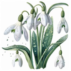 14 Beatiful Snowdrops Clipart Bundle Set, Spring Flowers, Printable ...