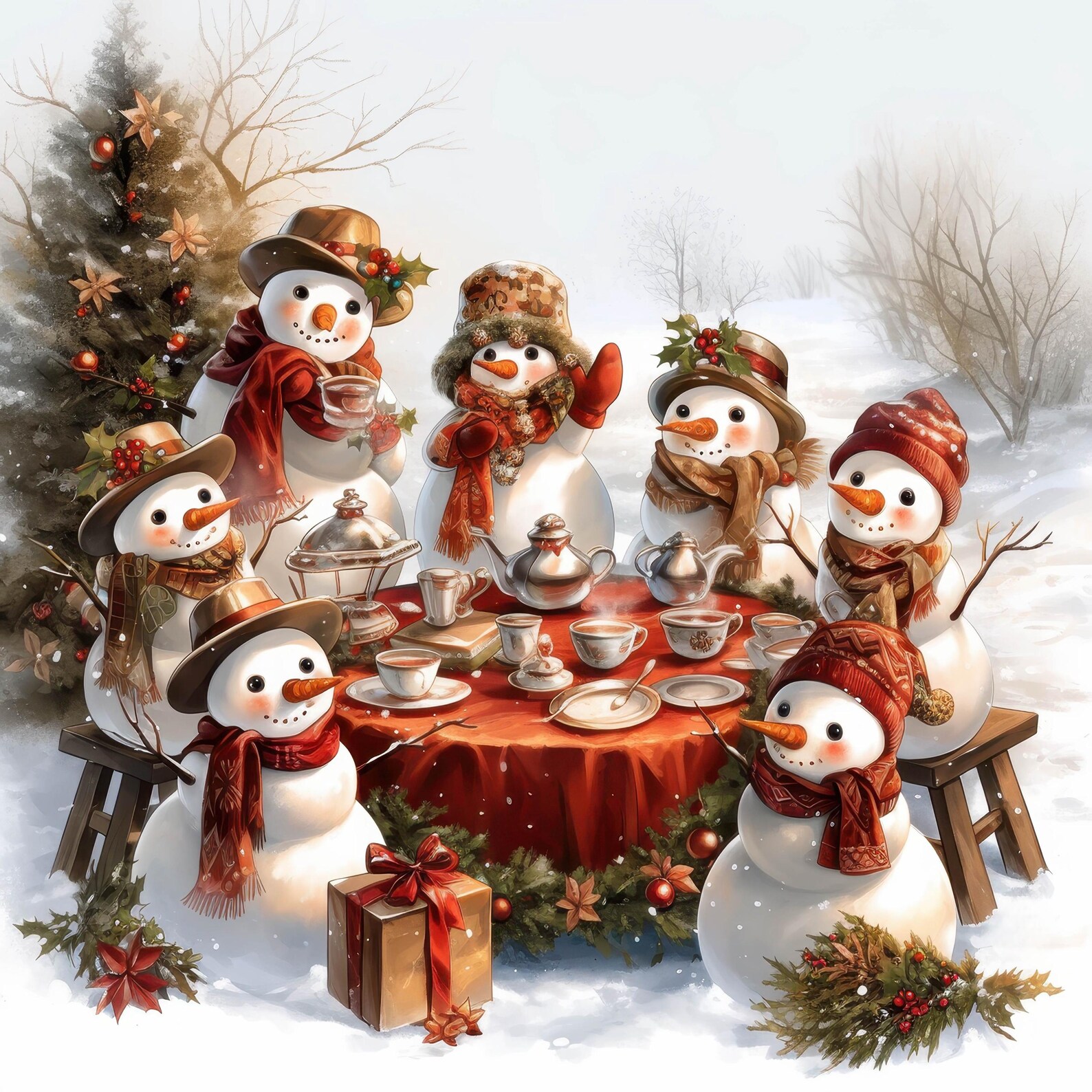 15 Snowman Family Clipart Bundle, Christmas Cards Illustration ...