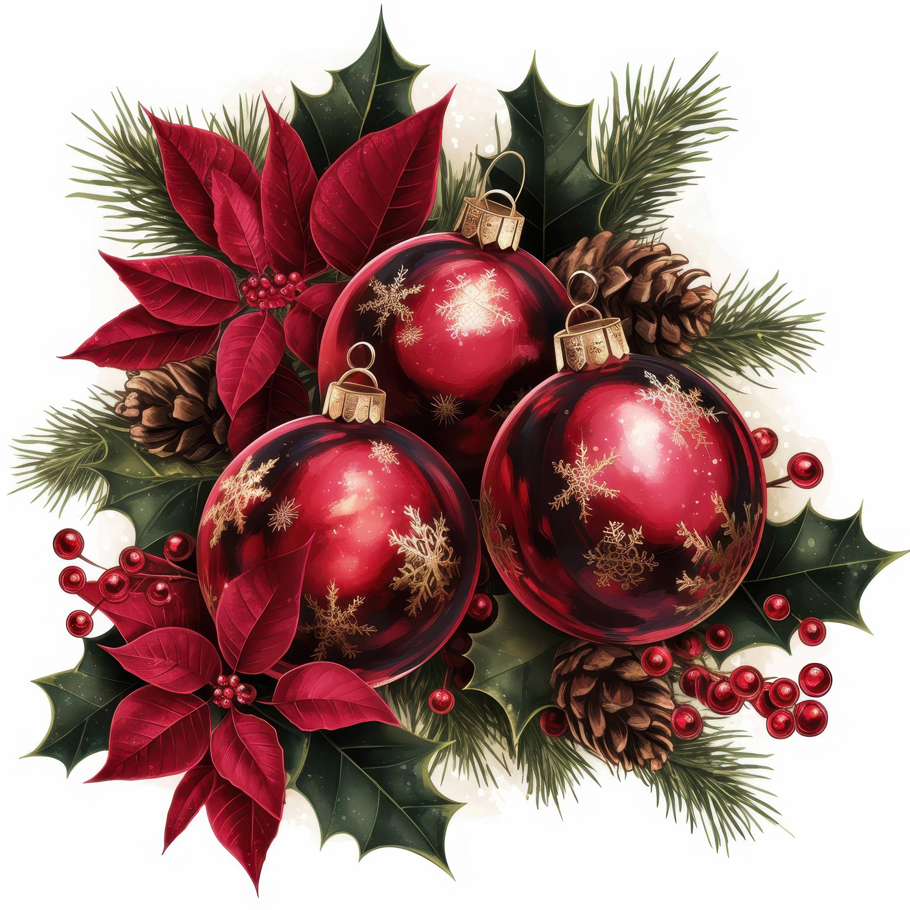 19 Red Christmas Ornaments Clipart Bundle, Christmas Decoration, High ...
