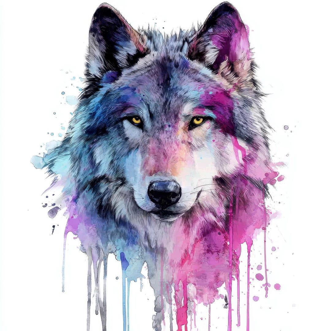 10 Graffiti Wolf Clipart Set, Printable Watercolor Abstract Wolf ...