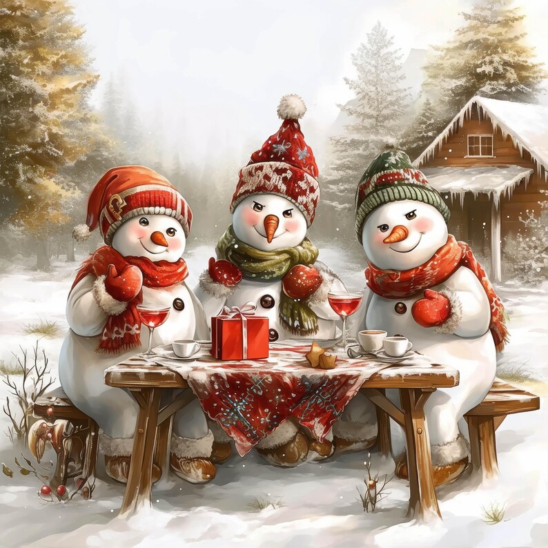 15 Snowman Family Clipart Bundle, Christmas Cards Illustration ...