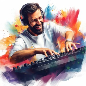 8 Jamming DJ Clipart Bundle, Printable Watercolor Disco Music Image ...