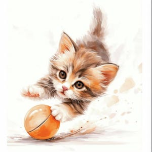 11 Playful Kitten Clipart Bundle, Cat With Ball Illustrations ...