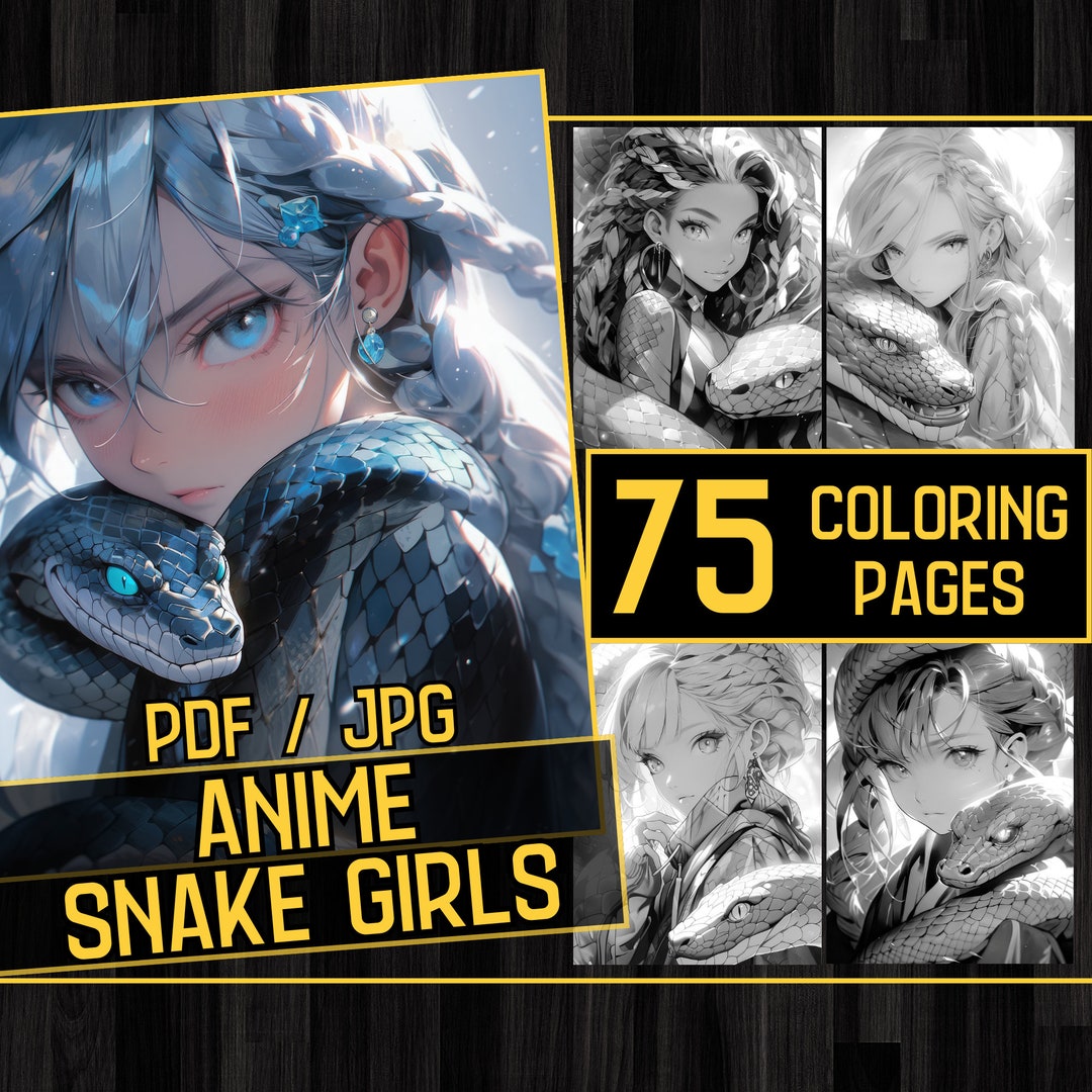 Anime Snake Girls Adult Coloring Book 75 Snake Coloring Pages,grayscale ...