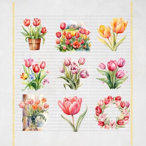 Watercolor Tulips Clipart Bundle, Spring Flower Clipart Set, Floral ...