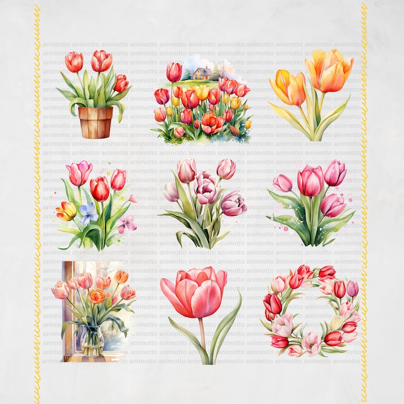 Watercolor Tulips Clipart Bundle, Spring Flower Clipart Set, Floral ...
