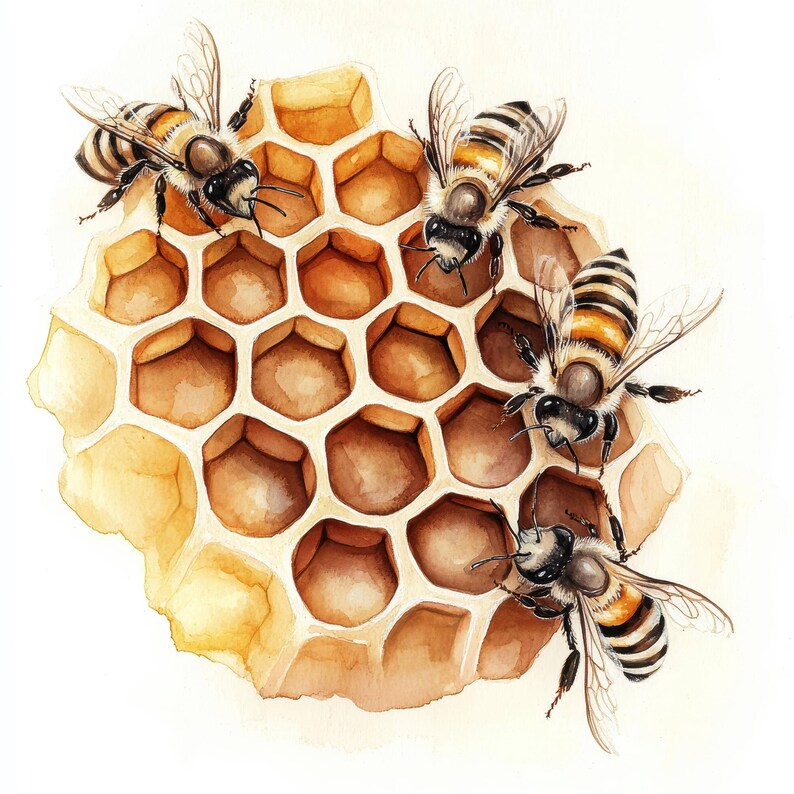 30 Bees and Honeycomb Clipart Bundle, Printable Watercolor Clipart ...