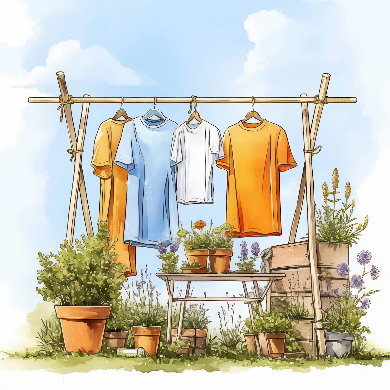 14 Clothesline Clothes Clipart Bundle, Laundry Images Illustrations ...