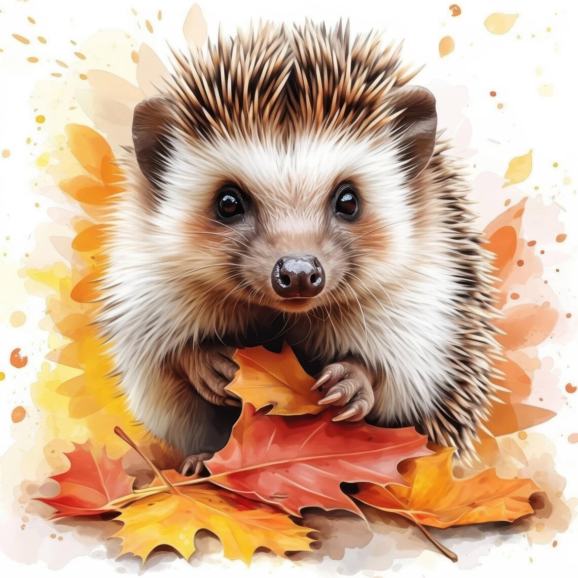 13 Fall Hedgehog With Leaves Clipart Bundle, Printable Watercolor Fall ...