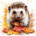 13 Fall Hedgehog With Leaves Clipart Bundle, Printable Watercolor Fall ...