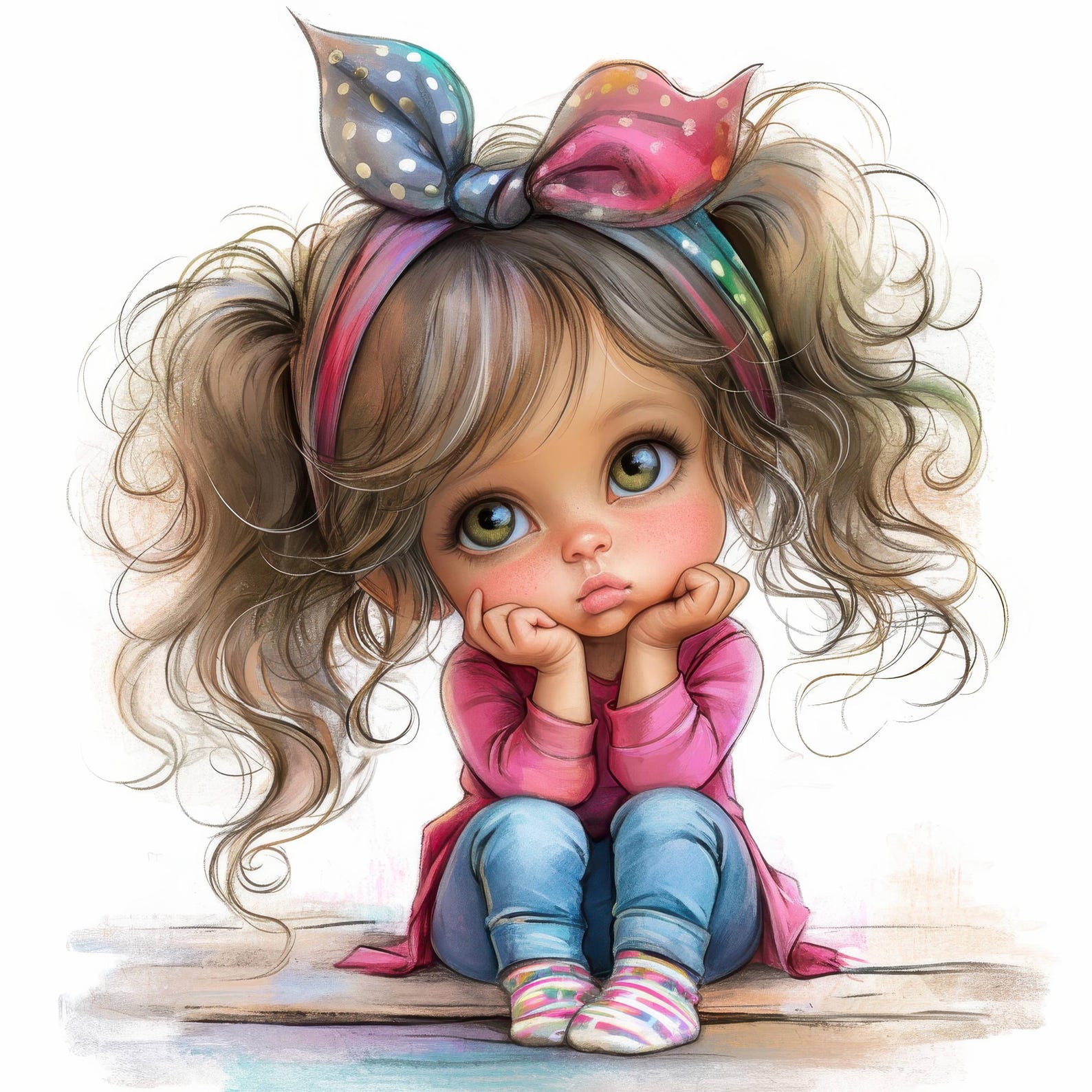 13 Quirky Cute Little Girl Clipart Bundle, Whimsical Illustration ...