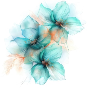 Abstract Flowers Clipart Bundle, Green Flowers, Printable Watercolor ...