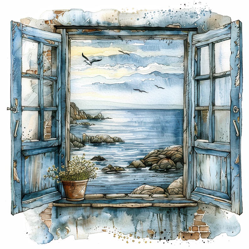 18 Window Ocean View Clipart Bundle, Window to Sea Illustrations ...