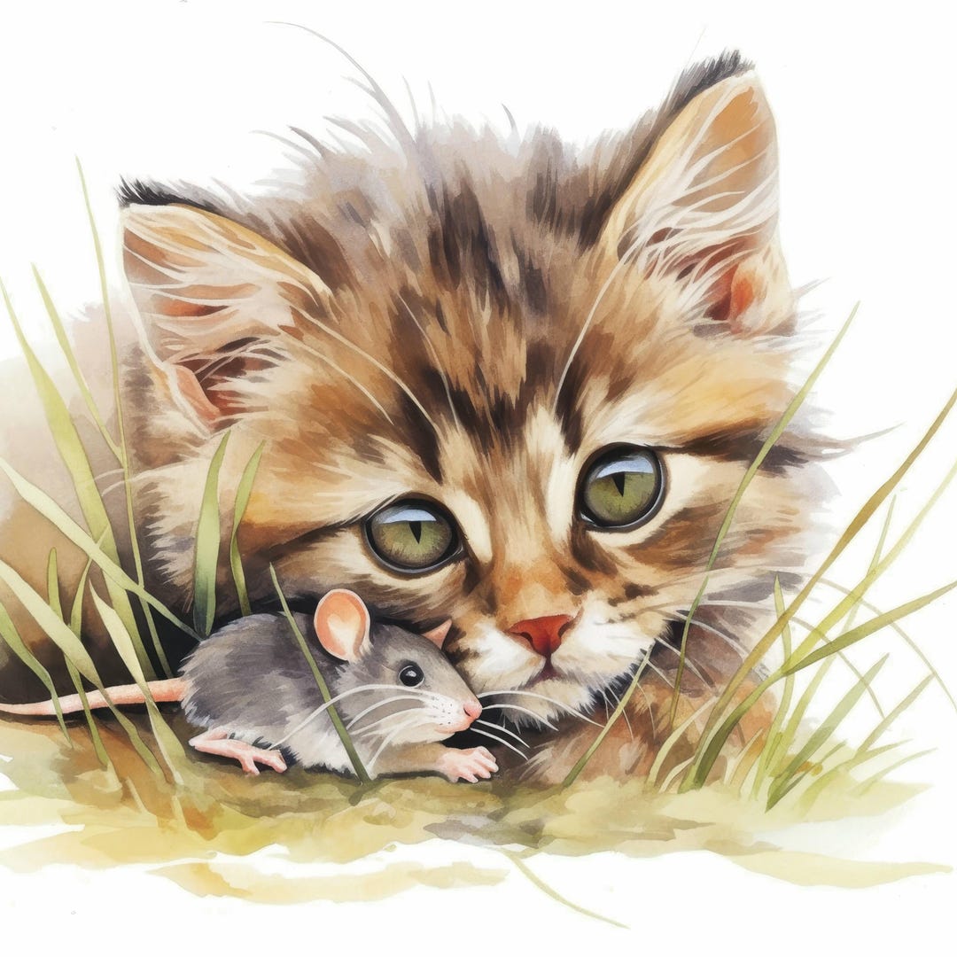 12 Cat Chasing Mouse Clipart Set, Whimsical Illustrations, Printable ...