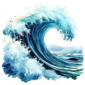20 Ocean Waves Clipart Bundle, Printable Watercolor Ocean Clipart, High ...