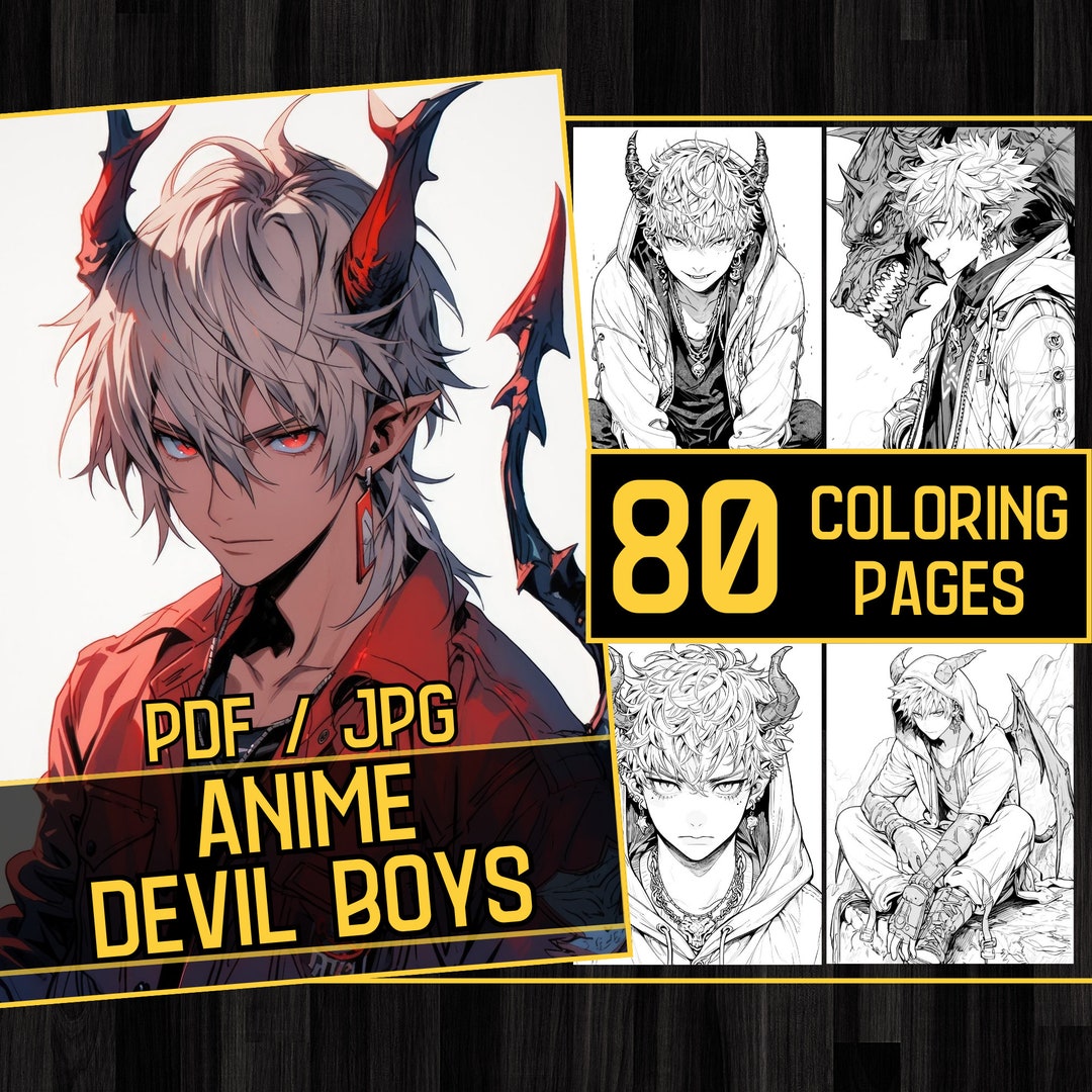 Anime Devil Boys Adult Coloring Book 80 Devil Coloring Pages,grayscale ...