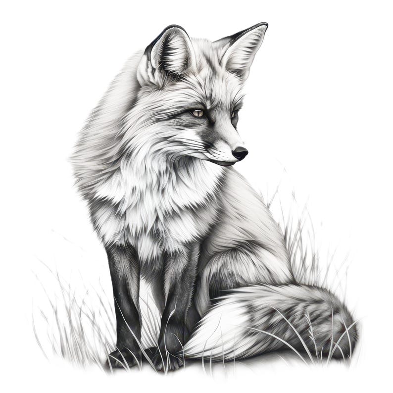 11 Black and White Fox Clipart Bundle, Grayscale Fox Illustration ...
