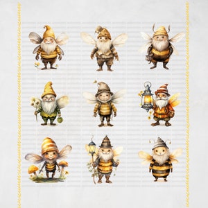 Watercolor Bee Gnomes Clipart Bundle, Cute Garden Gnome Clipart Set ...