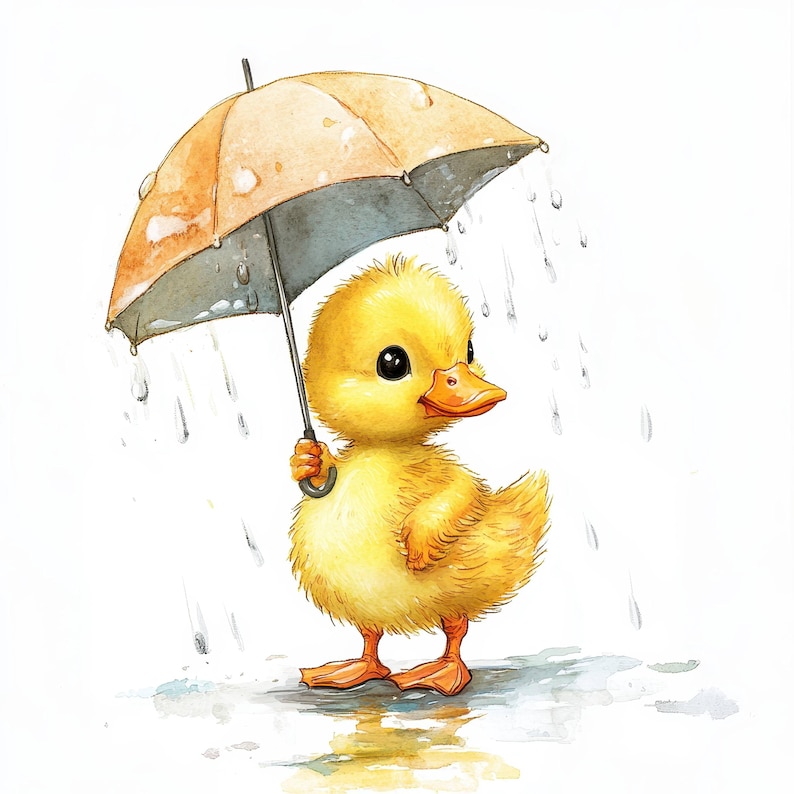 16 Duckling in Rain Clipart Bundle, Duckling Rainy, Printable ...