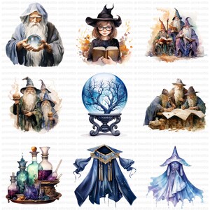 Watercolor Magic School Clipart Bundle, Magical Clip Art Set, Wizard ...