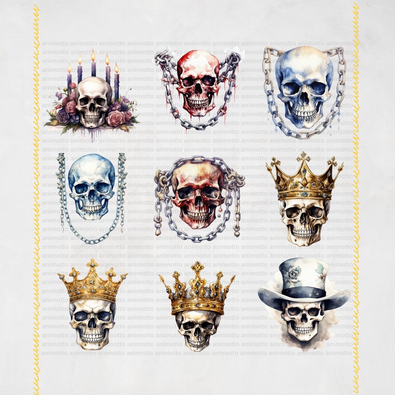 Watercolor Fantasy Skulls Clipart Bundle, Skull Clipart Set, Ancient ...