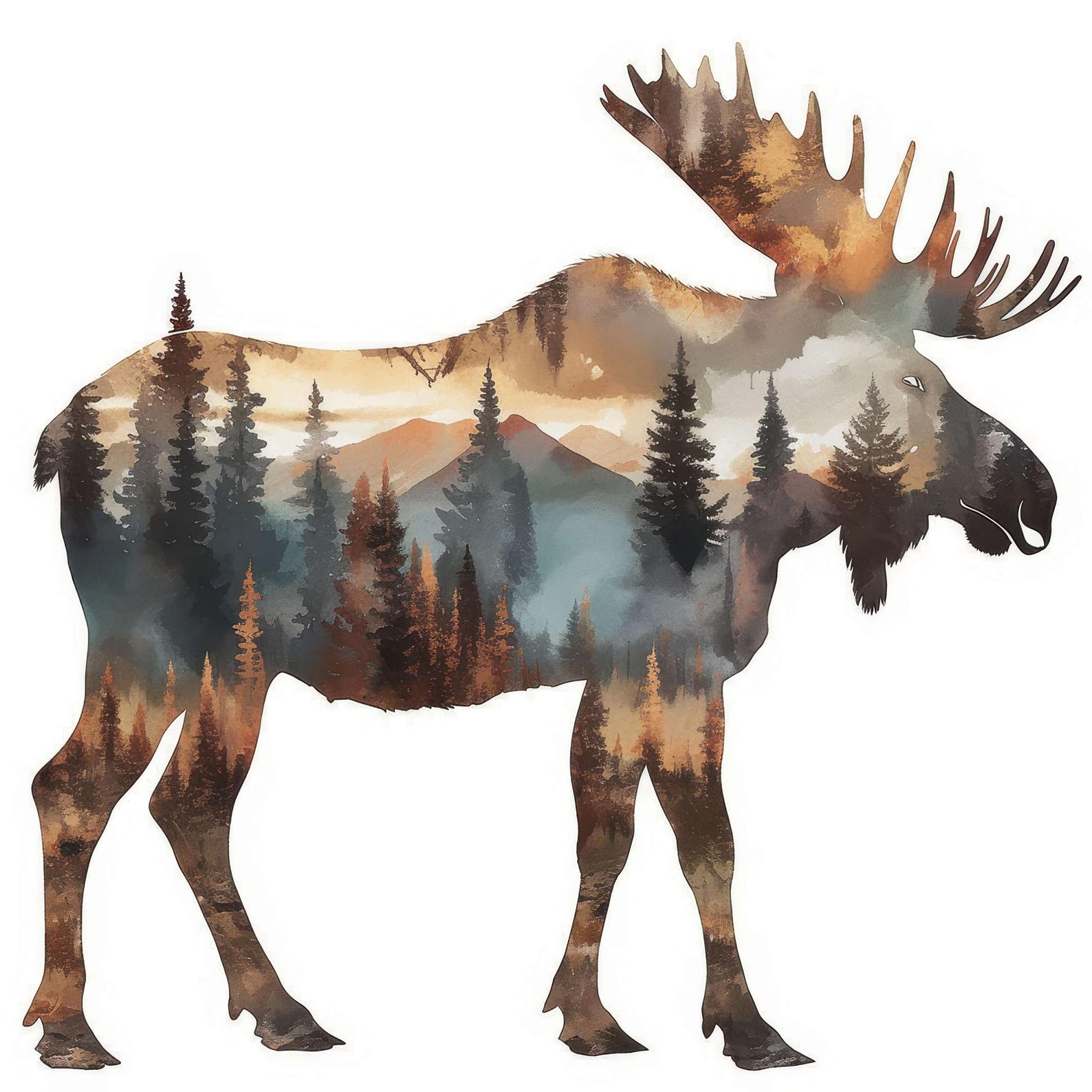 11 Moose Art Clipart Set, Artistic Drawing Illustrations, Printable ...