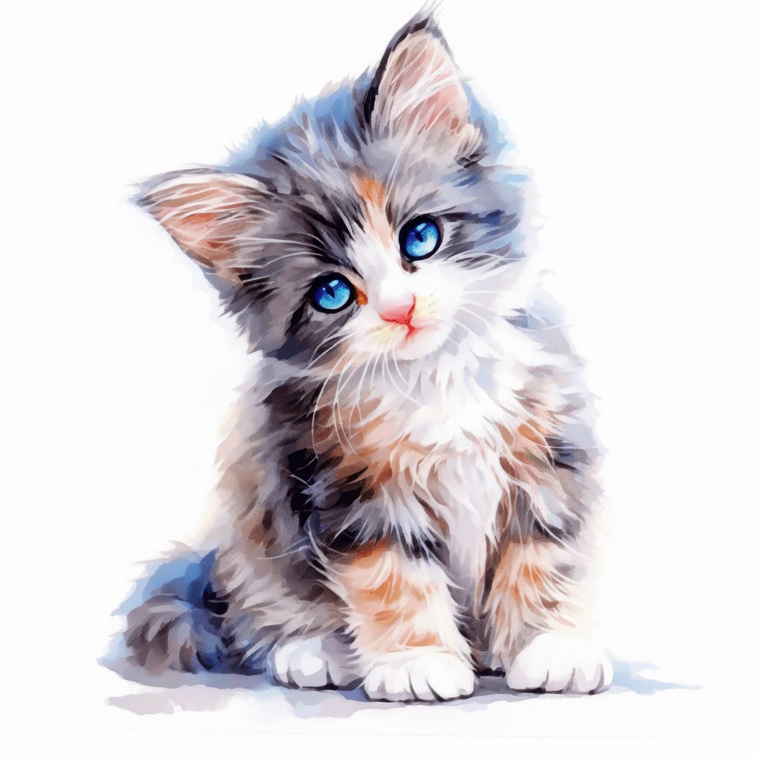 12 Fluffy Kitten Clipart Bundle, Cute Cat Prints Illustrations ...