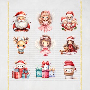 Watercolor Kawaii Christmas Clipart Bundle, Cute Christmas PNG Graphics ...