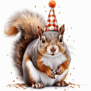16 Squirrel Party Hat Clipart Bundle, Birthday Party Illustration ...