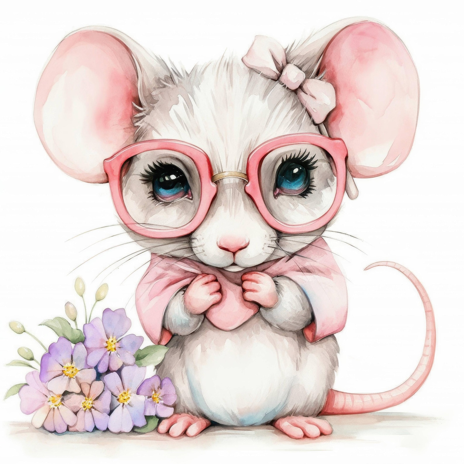 16 Cute Mouse With Flowers Clipart Illustration Bundle, Printable ...