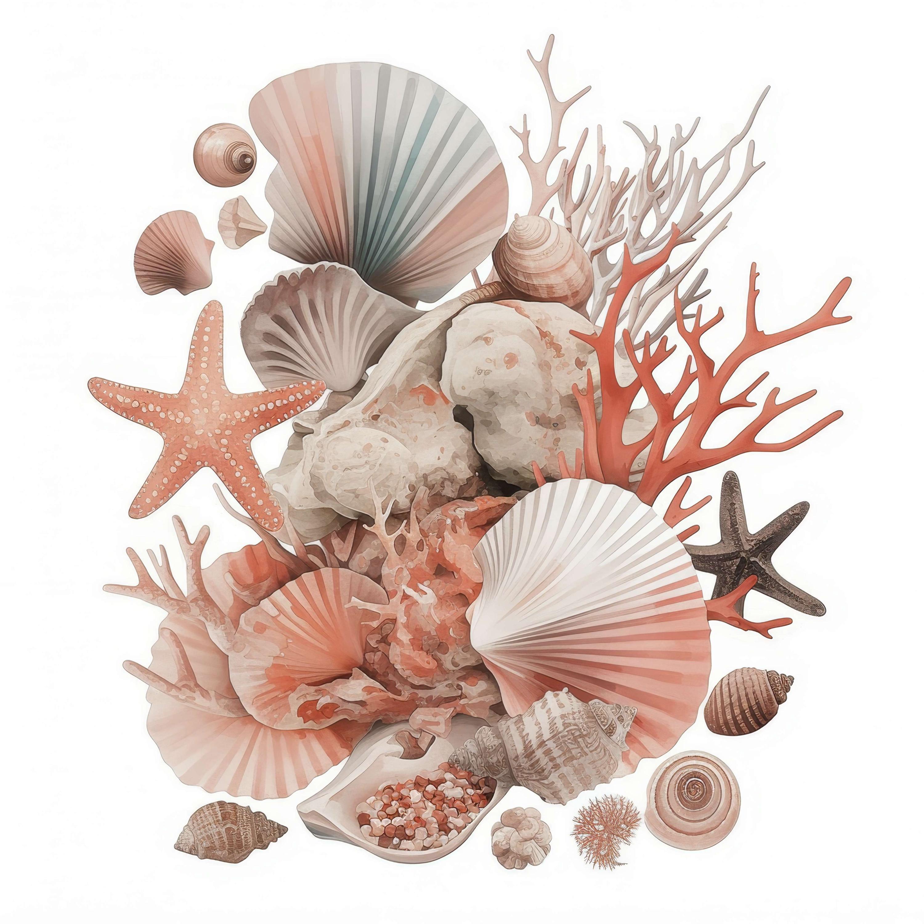 10 Boho Seashells Clipart Set, Artistic Summer Graphics, Printable ...