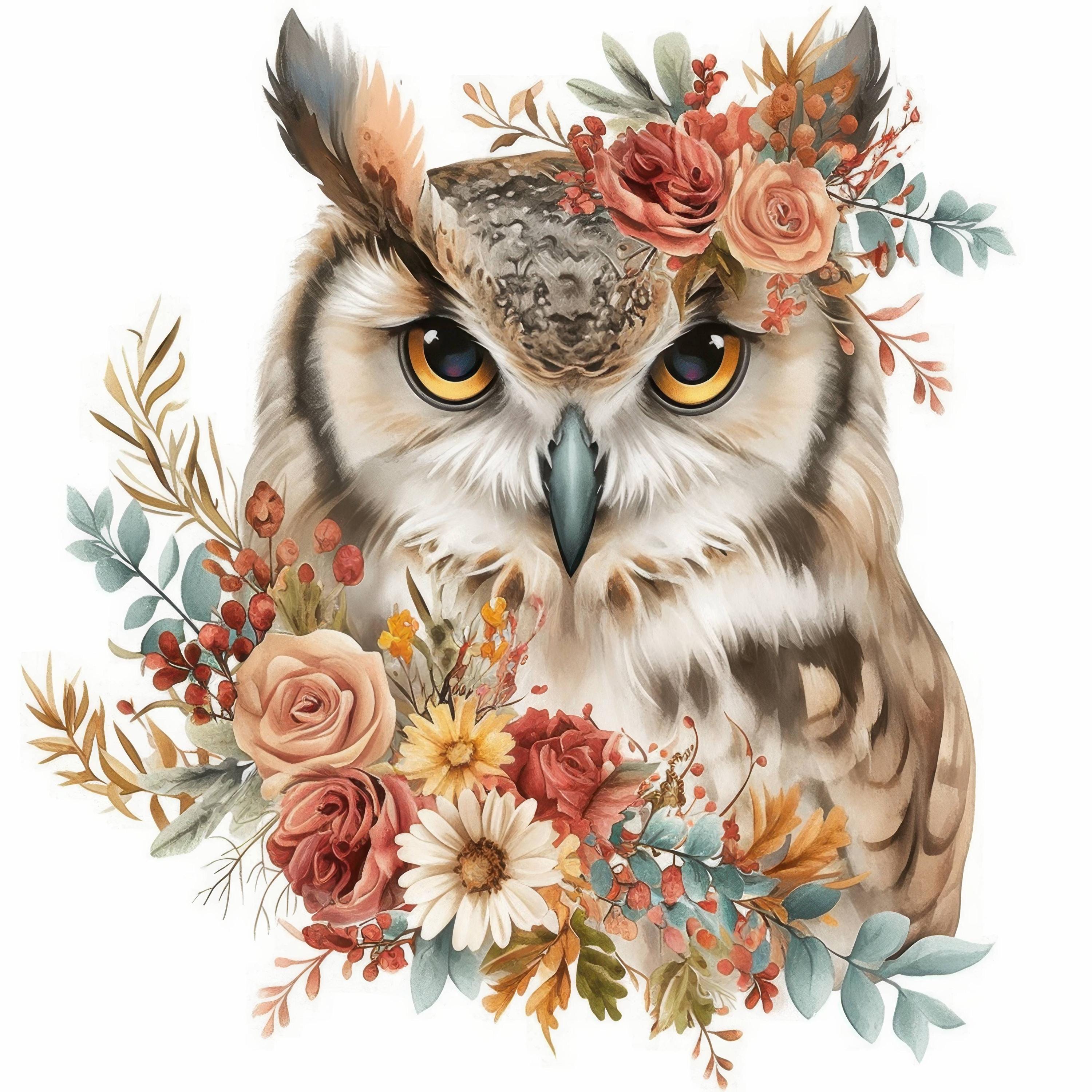 12 Floral Feathered Owl Clipart Set, Animal Illustrations, Printable ...