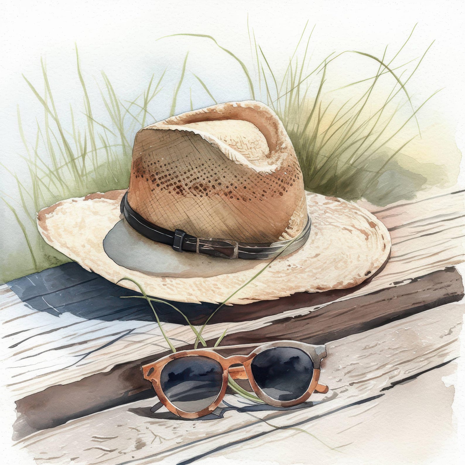 10 Summer Hat and Sunglasses Clipart Set, Seasonal Images, Printable ...