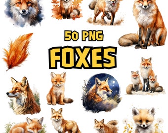 Watercolor Foxes Clipart Woodland Animal, Nature, Cute, Baby Fox ...