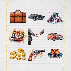 Watercolor Gangster Clipart Bundle, Mafia PNG Graphics, Gang ...