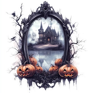 Halloween Mirror Landscape Clip Art 12 High Res Watercolor Jpgs Junk ...