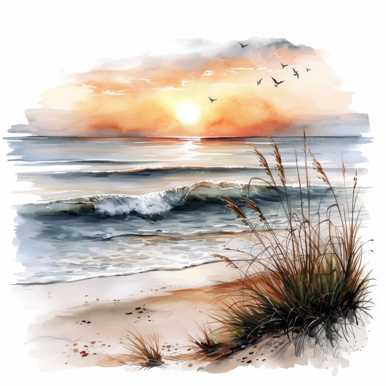 13 Ocean Waves and Beach Clipart Bundle, Watercolor Nature Printable ...