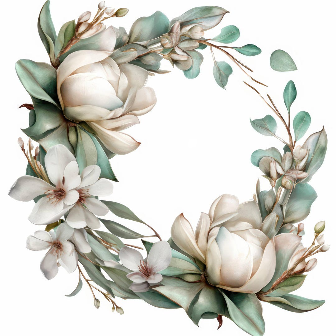 11 White Flower Borders Clipart Bundle, Printable Watercolor Garland ...
