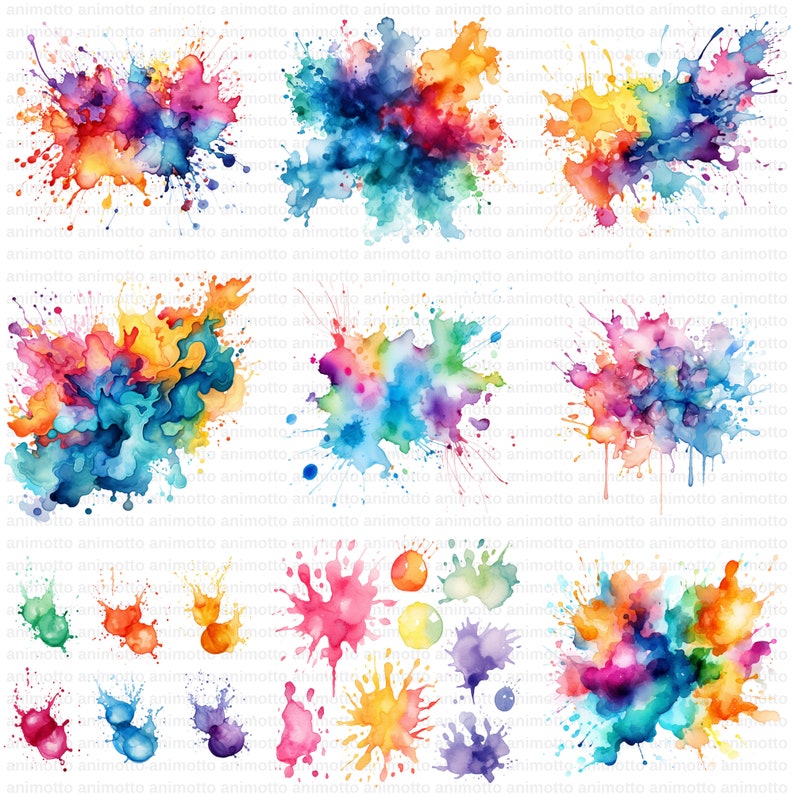 Watercolor Splashes Clipart Bundle, Rainbow Splash Clipart Set, Ink ...