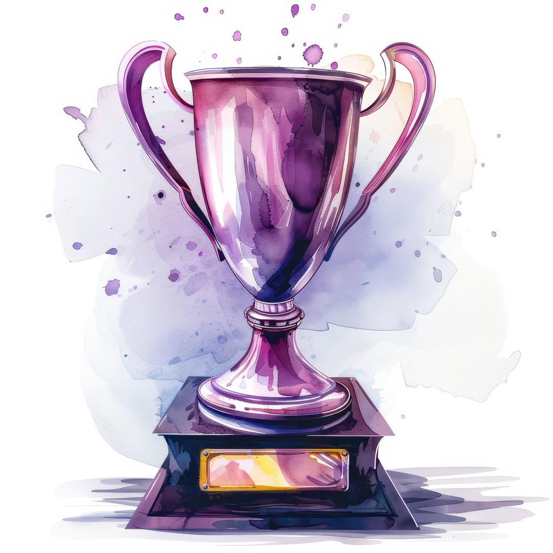 15 Purple Winner Trophy Clipart Bundle, Printable Watercolor Clipart ...