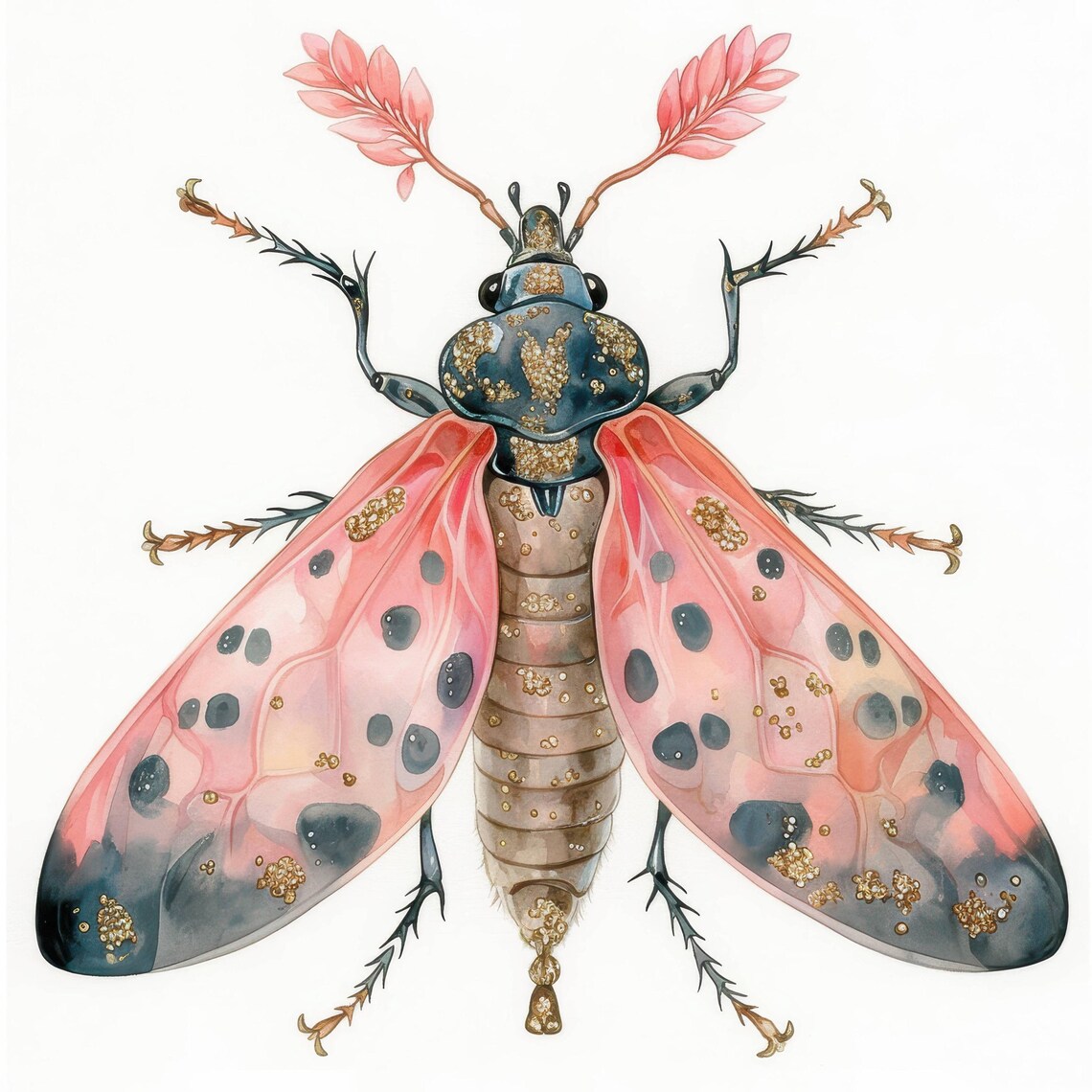 16 Floral Insects Clipart Bundle, Cute Pink Bugs Illustration ...